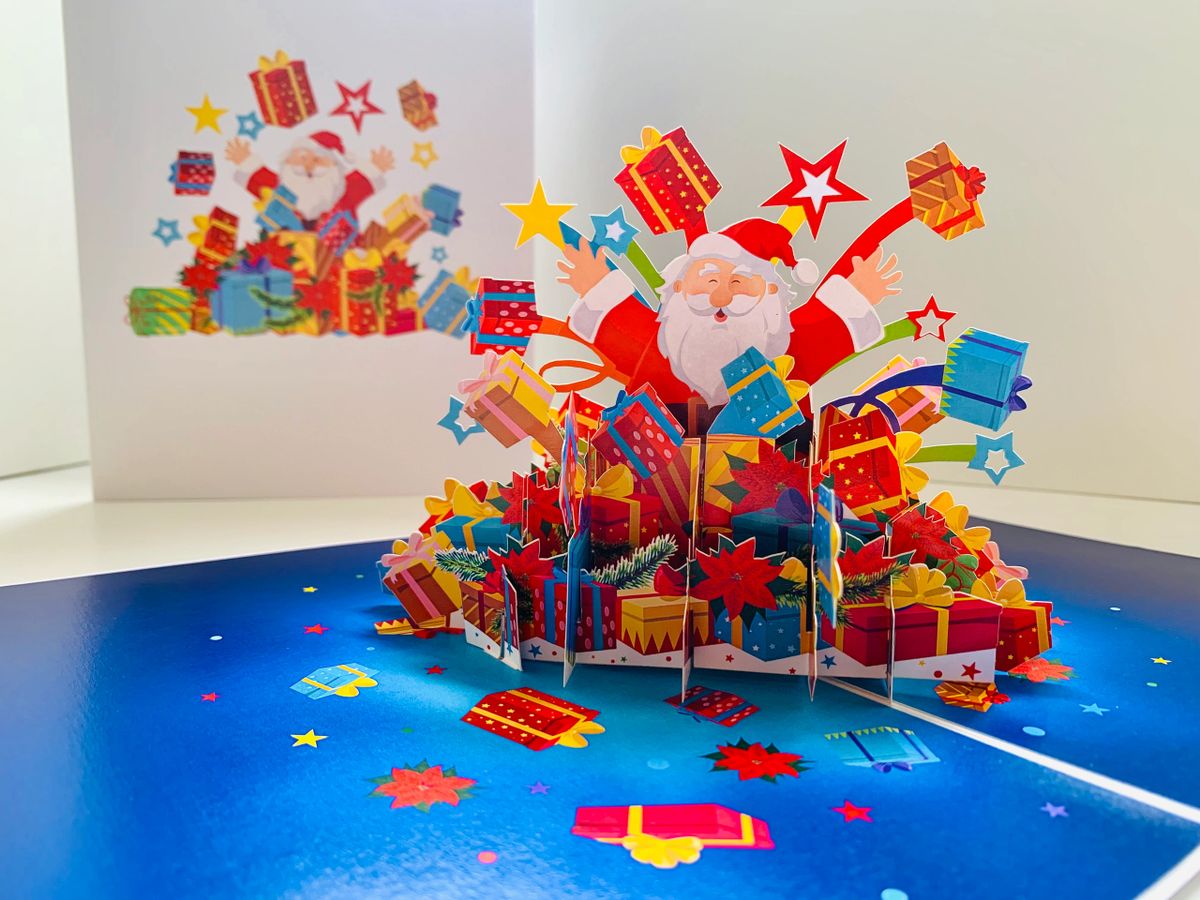 Super Star Santa Claus with Christmas Presents ~ 3D Pop Up Greeting Card