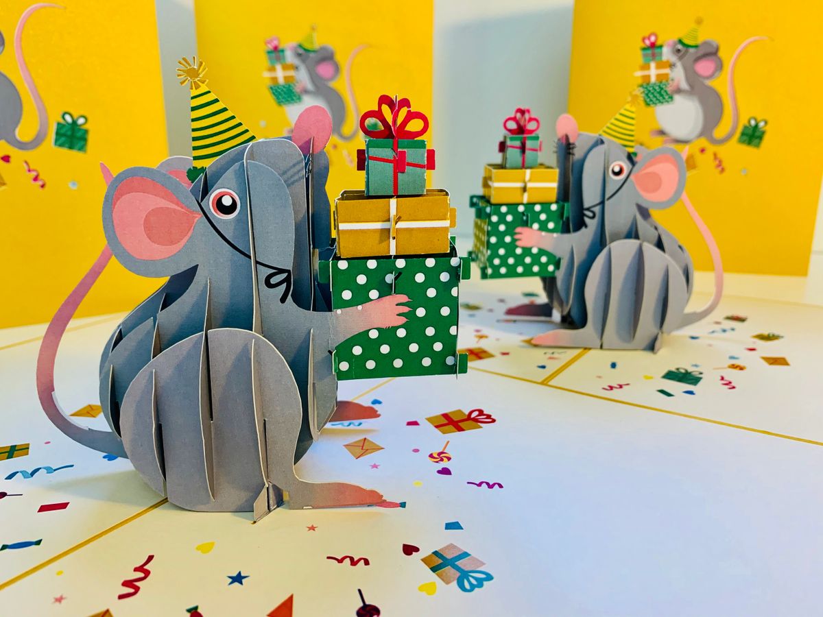 A super cute mouse BIRTHDAY WISH Pop Up Greeting Card for all ages ...