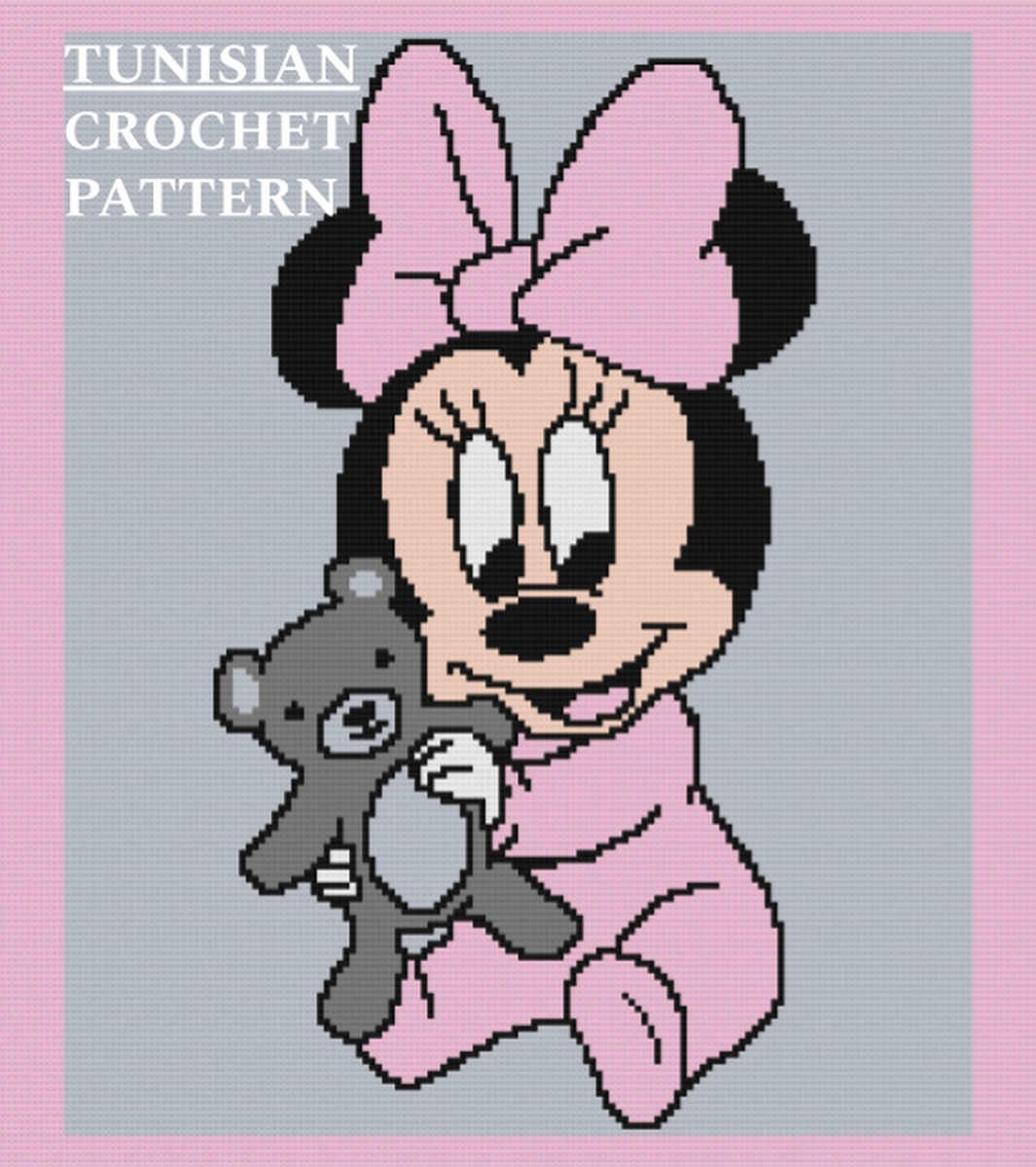 Minnie Mouse Tunisian Crochet Graph and Written Pattern