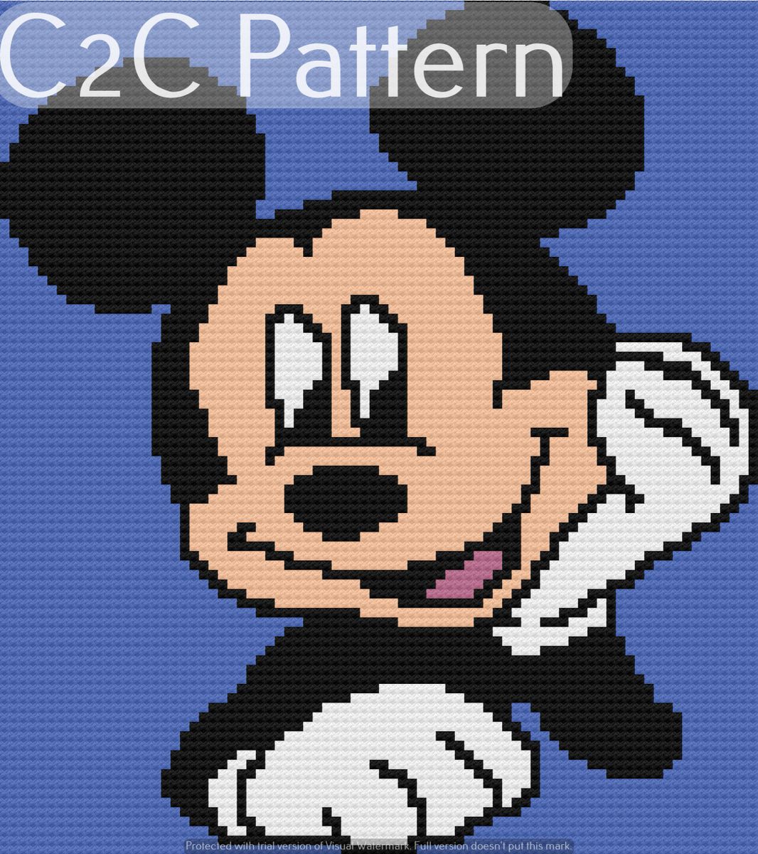 Mickey Mouse C2C Crochet Graph and Written Pattern