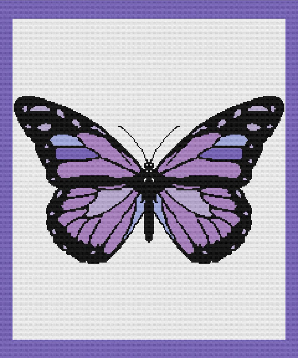 Purple Butterfly Crochet Graph with Written Pattern