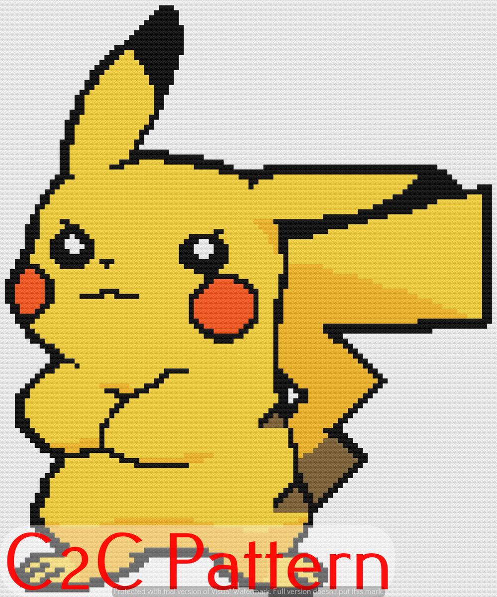 Pikachu C2C Crochet Graph and Written Pattern