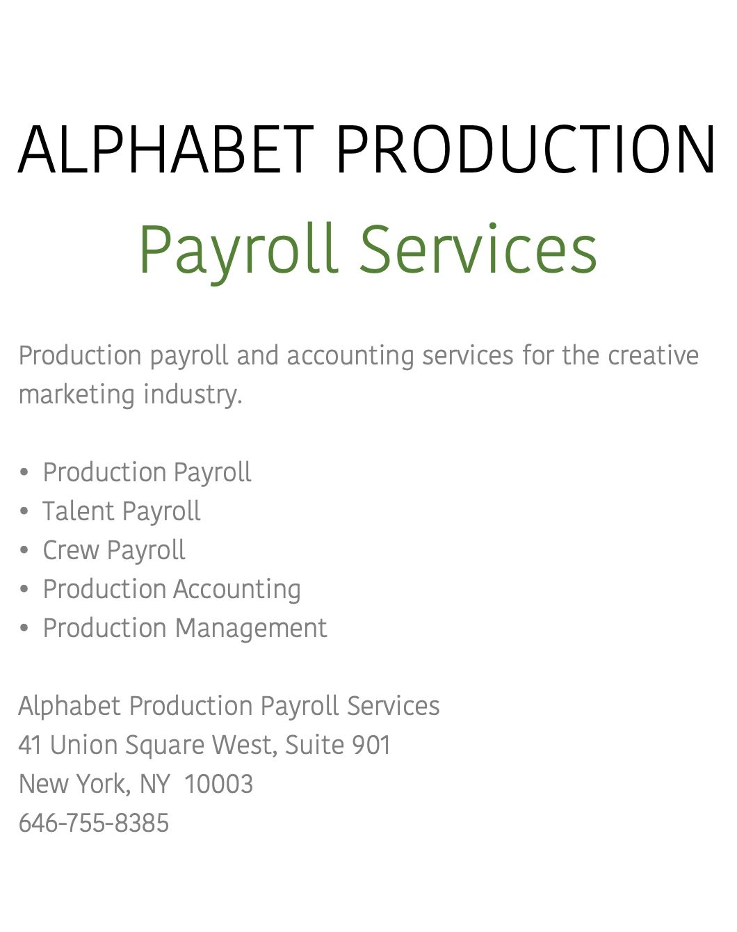 Alphabet Production Payroll Services