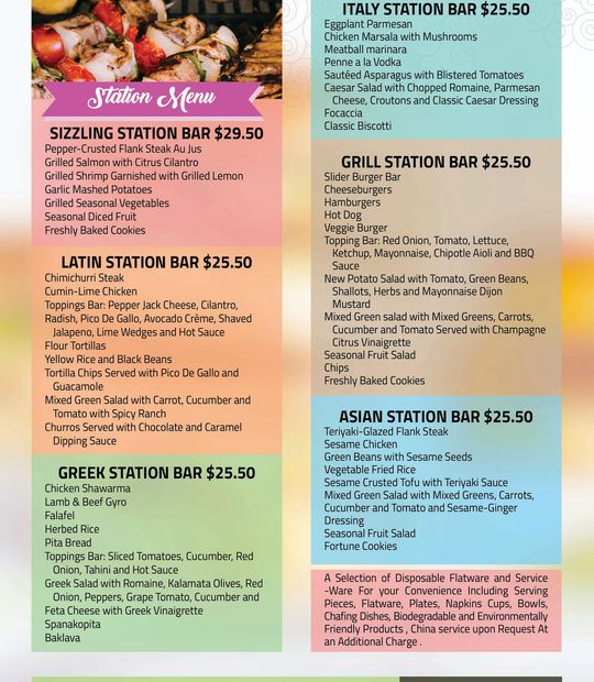 Catering Menu Prices | Full Menu | Executive Chefs Catering