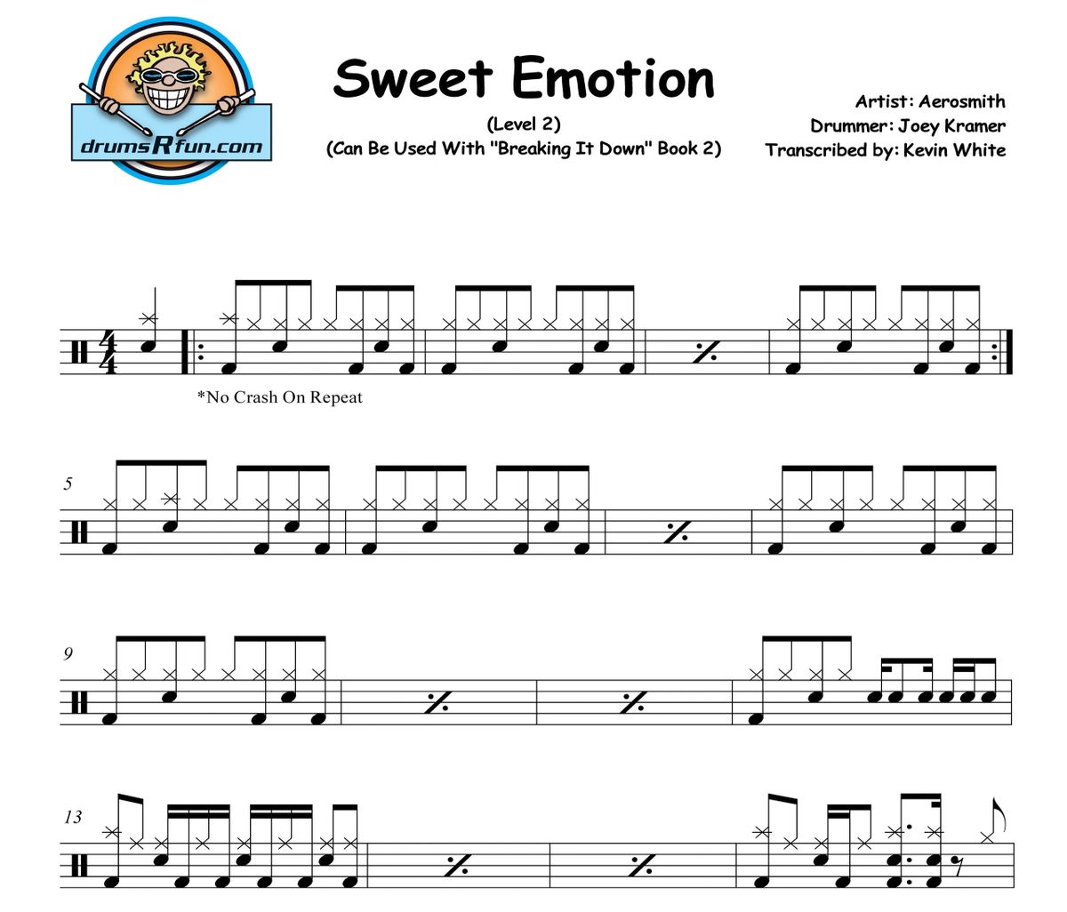 Aerosmith, Sweet Emotion Drum Transcription Level 2