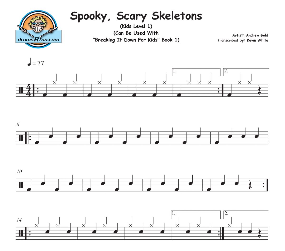 Andrew Gold, Spooky Scary Skeletons Drum Transcription Kids Level 1