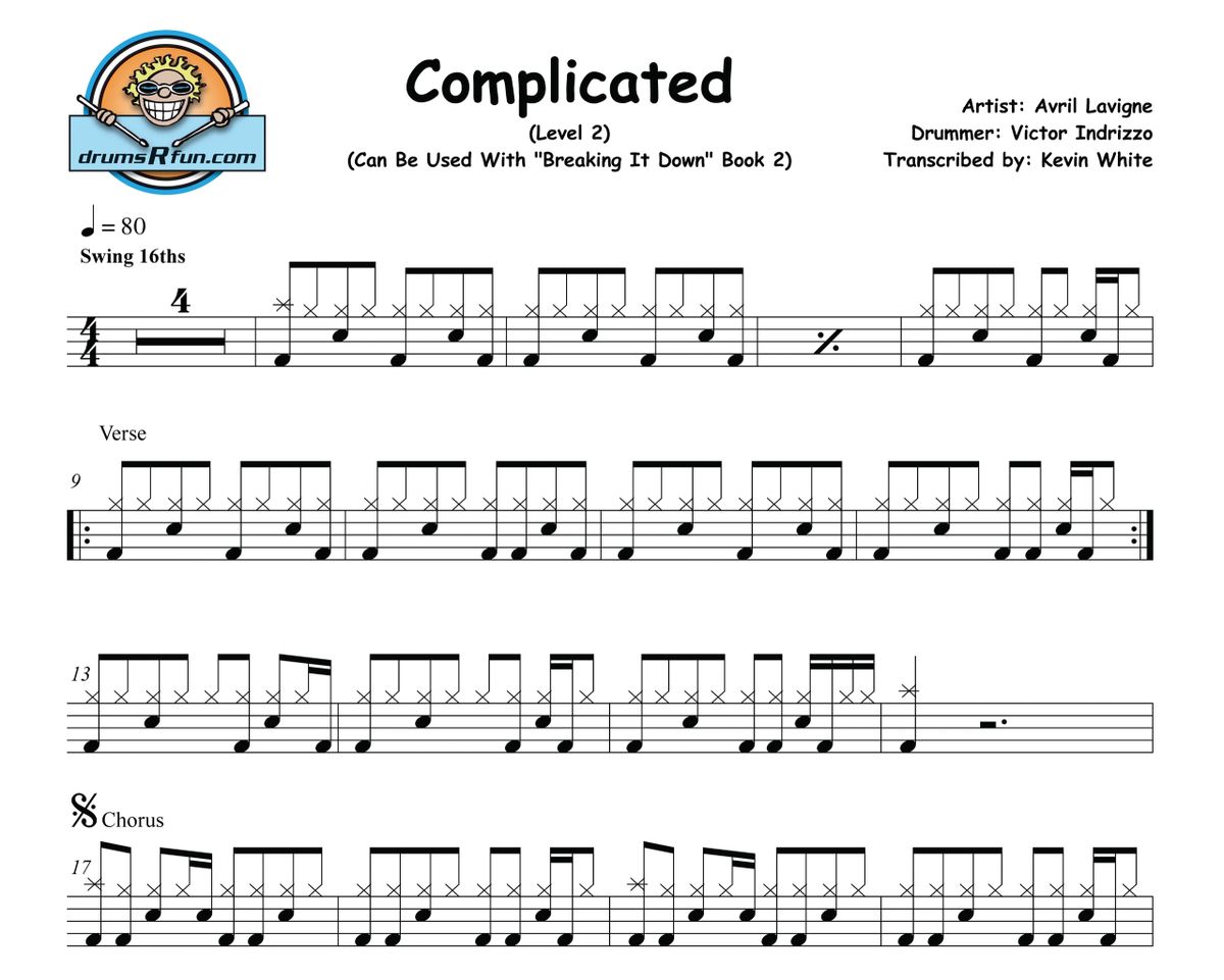 Avril Lavigne, Complicated Drum Transcription Level 2