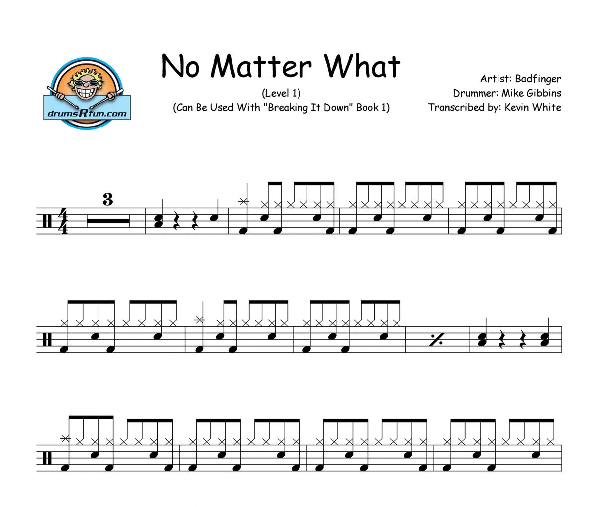 Badfinger, No Matter What Drum Transcription Level 1