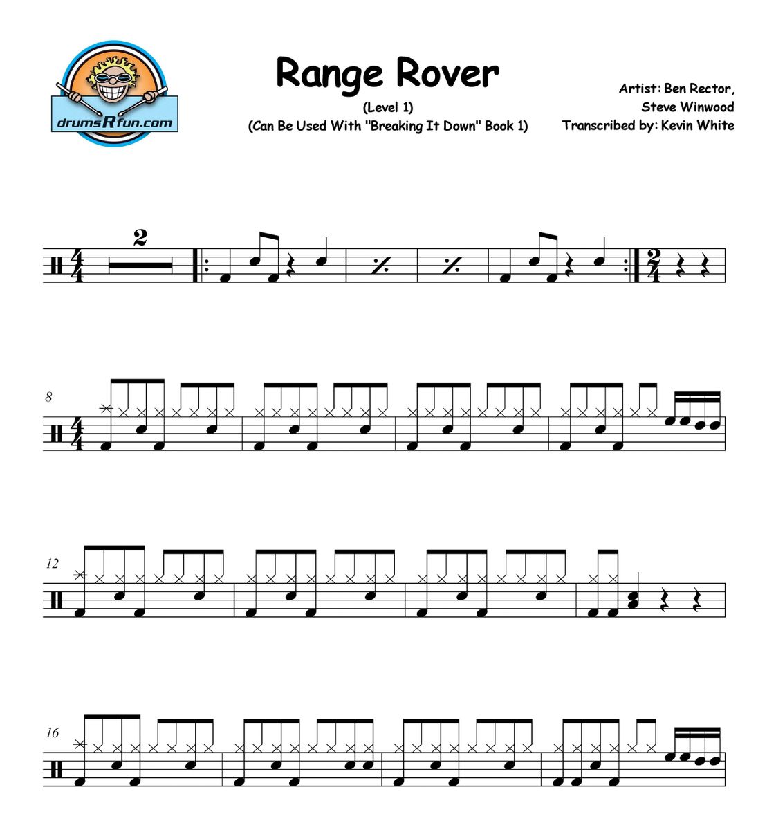 Ben Rector and Steve Winwood, Range Rover Drum transcription Level 1