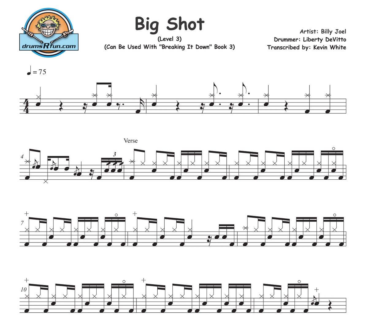Billy Joel, Big Shot Drum Transcription Level 3