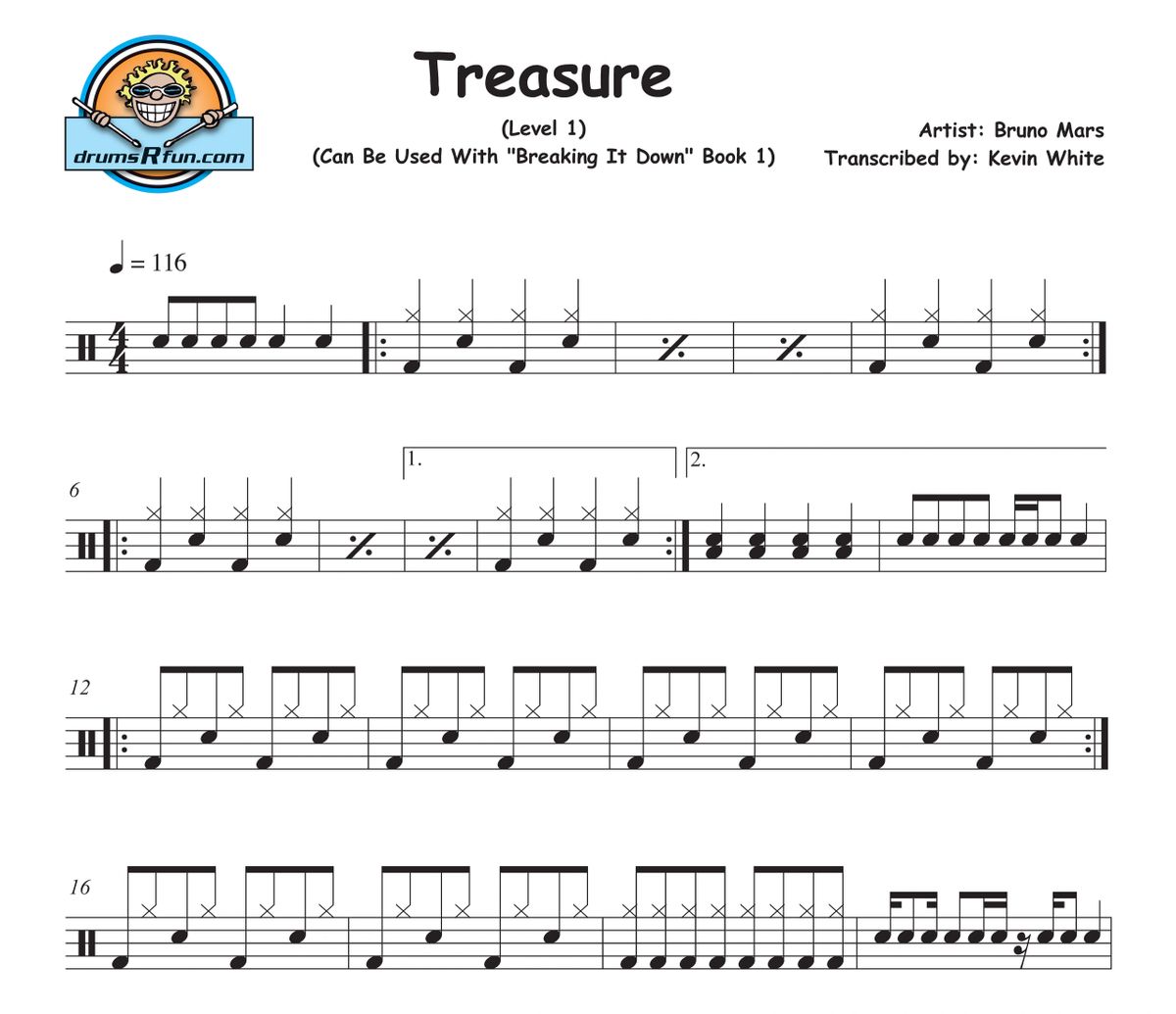 Bruno Mars, Treasure Drum Transcription Level 1