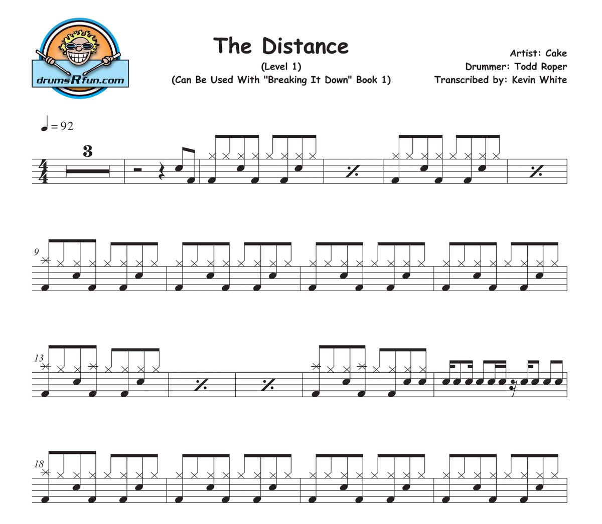 Cake, The Distance Drum Transcription Level 1
