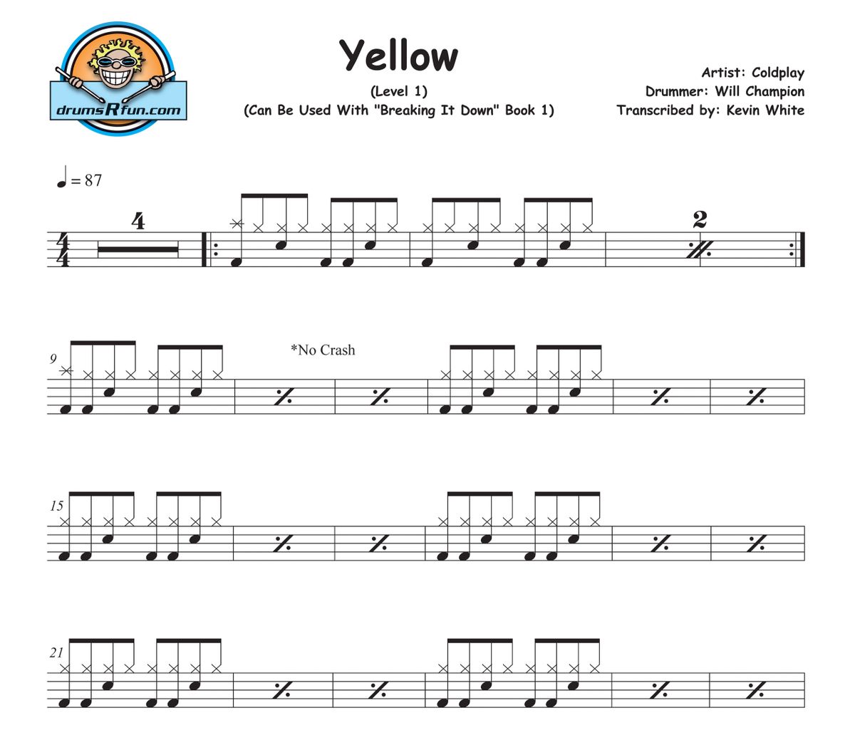 Coldplay, Yellow Drum Transcription Level 1