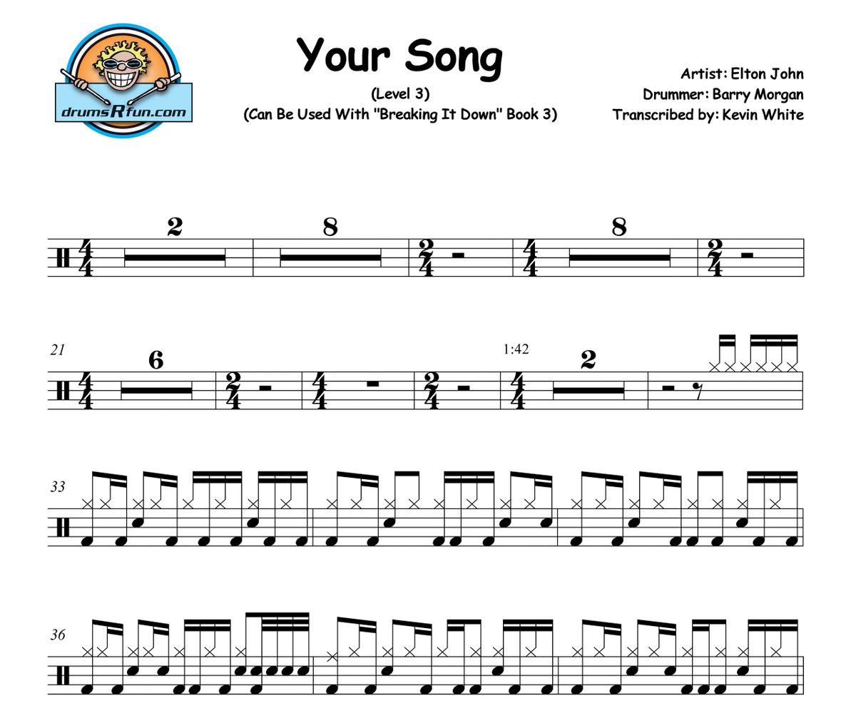 Elton John, Your Song Drum Transcription Level 3