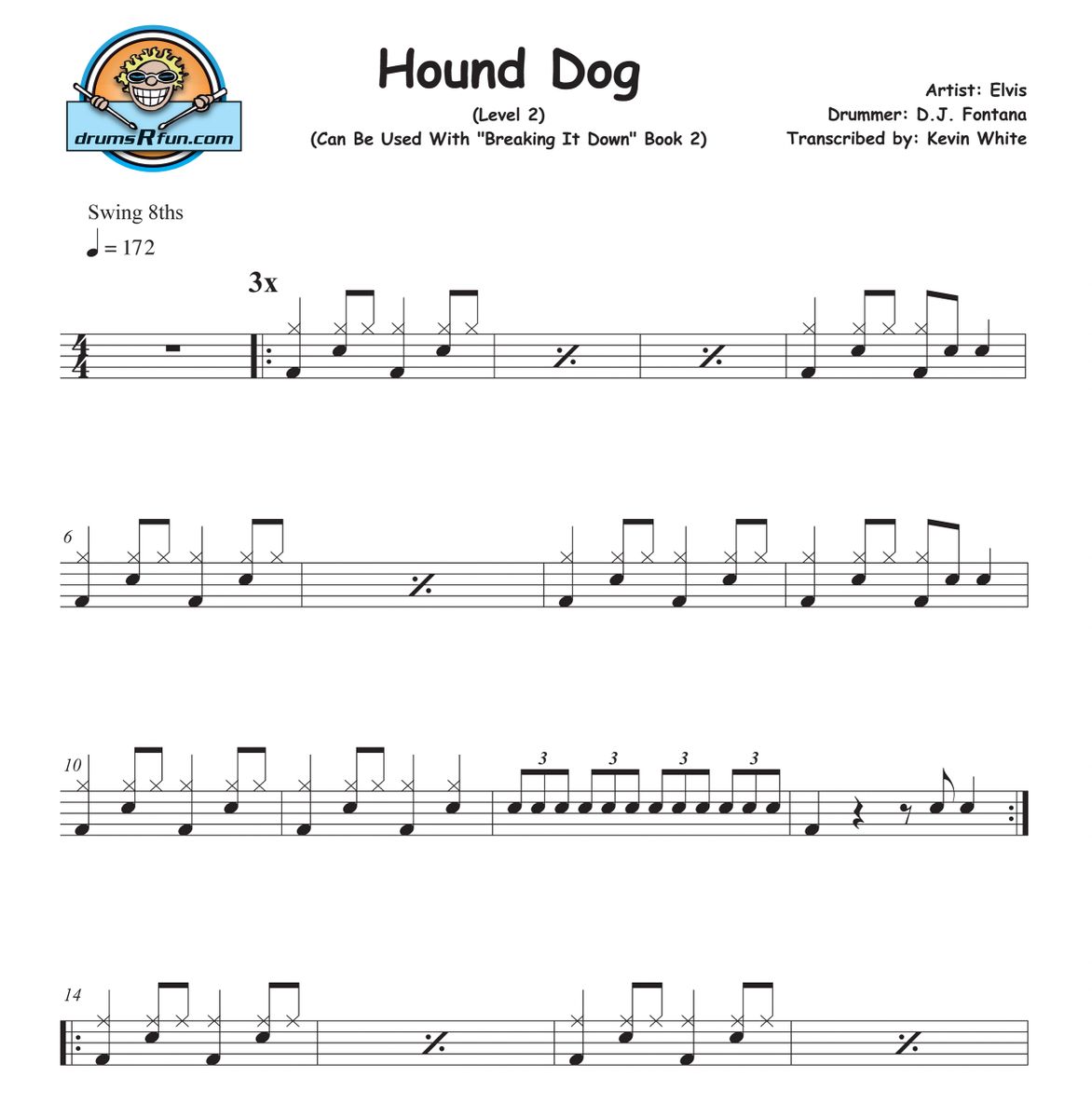 Elvis, Hound Dog Drum Transcription Level 2