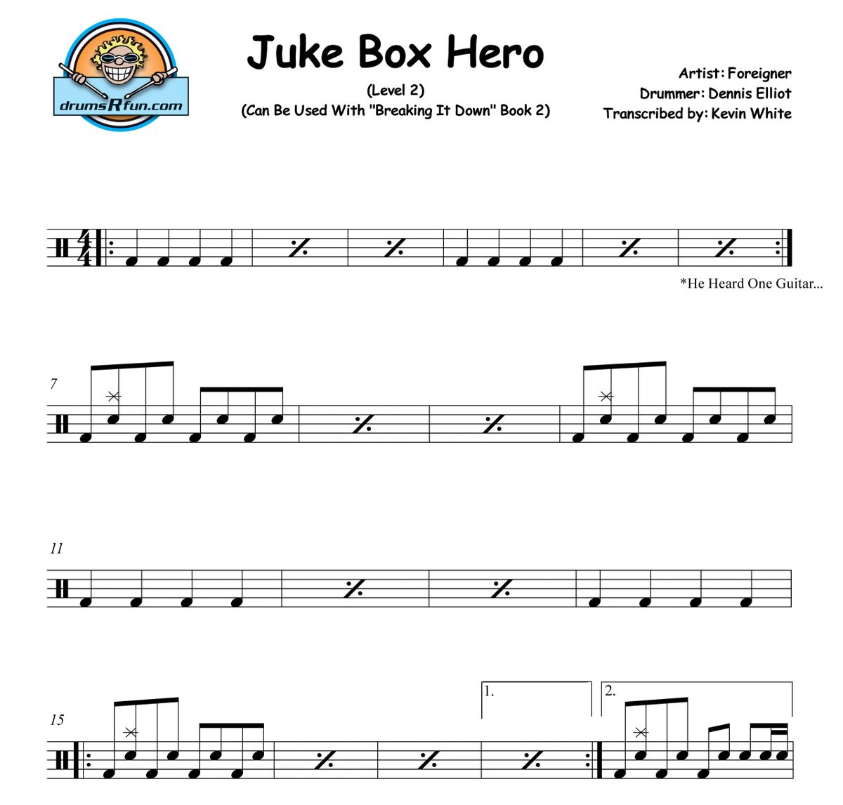 Foreigner, Juke Box Hero Drum Transcription Level 2