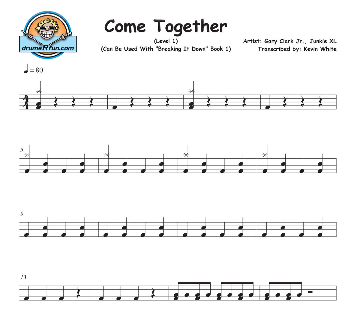 Gary Clark Jr., Junkie XL, Come Together Drum Transcription Level 1
