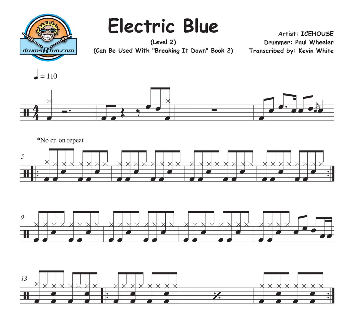 ICEHOUSE, Electric Blue Drum Transcription Level 2