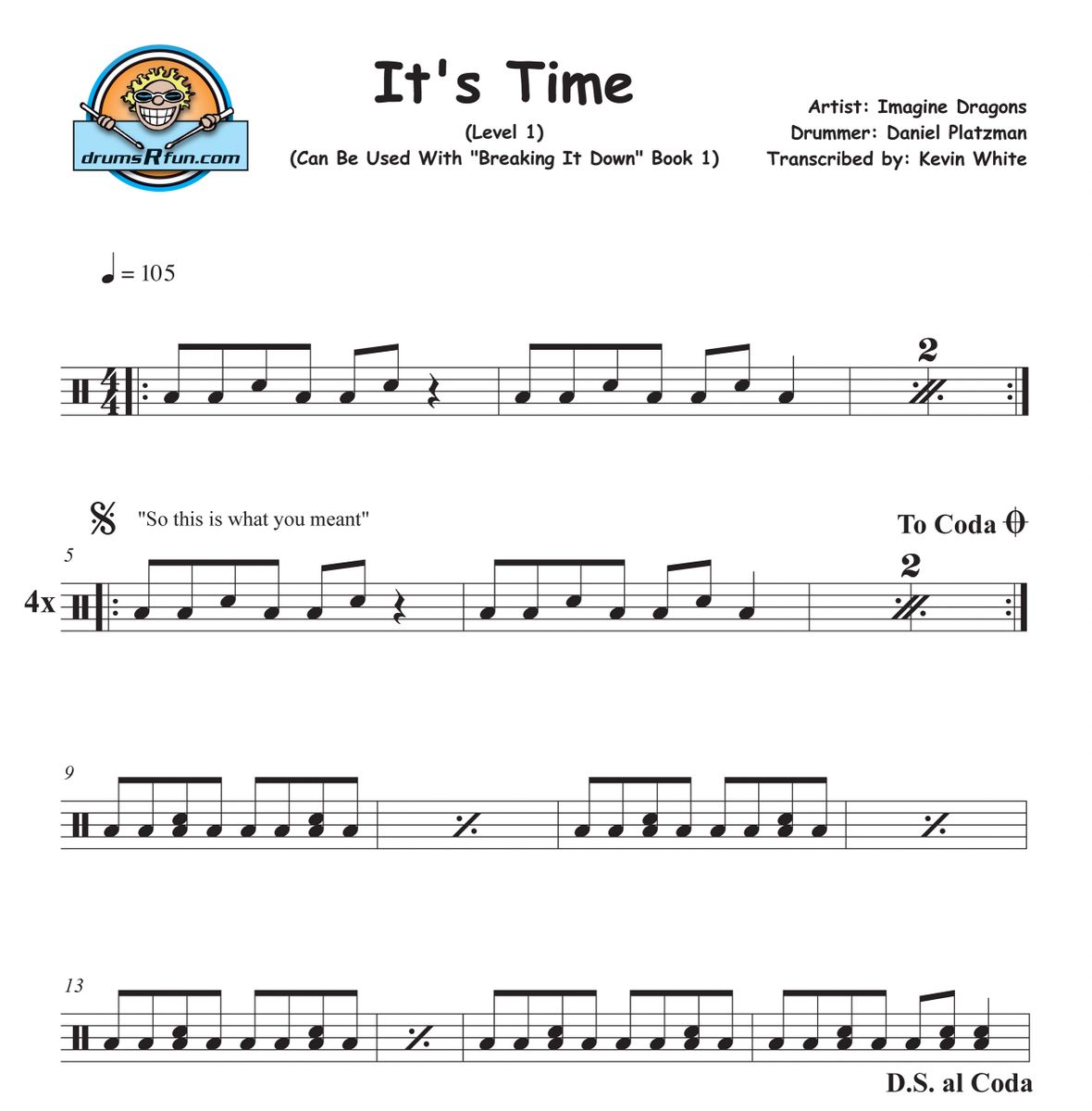 Imagine Dragons, It's Time Drum Transcription Level 1