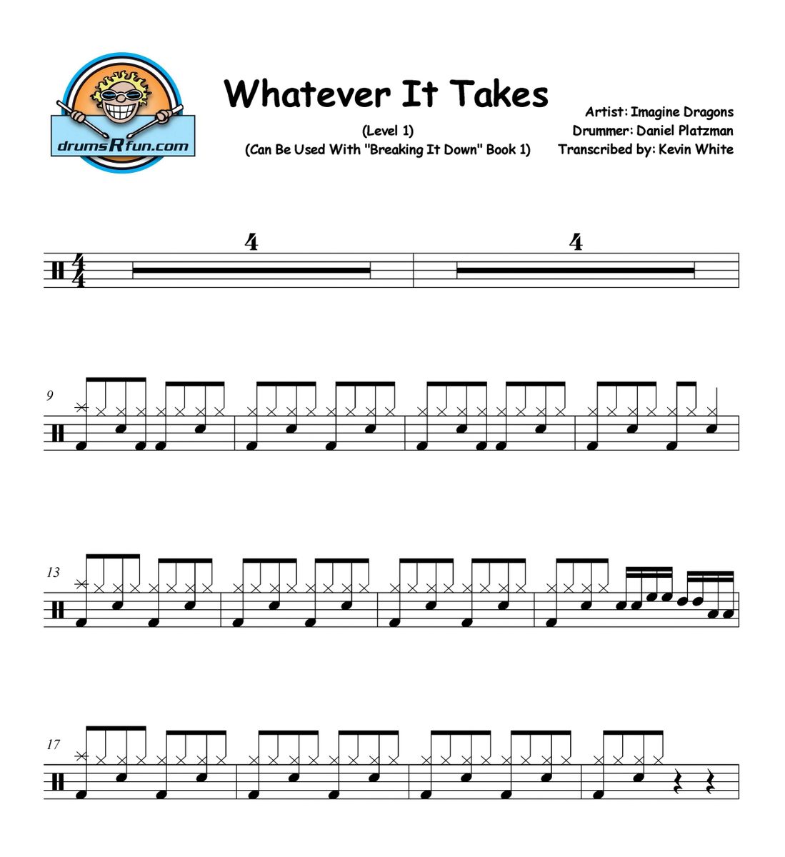 Imagine Dragons, Whatever It Takes Drum Transcription Level 1