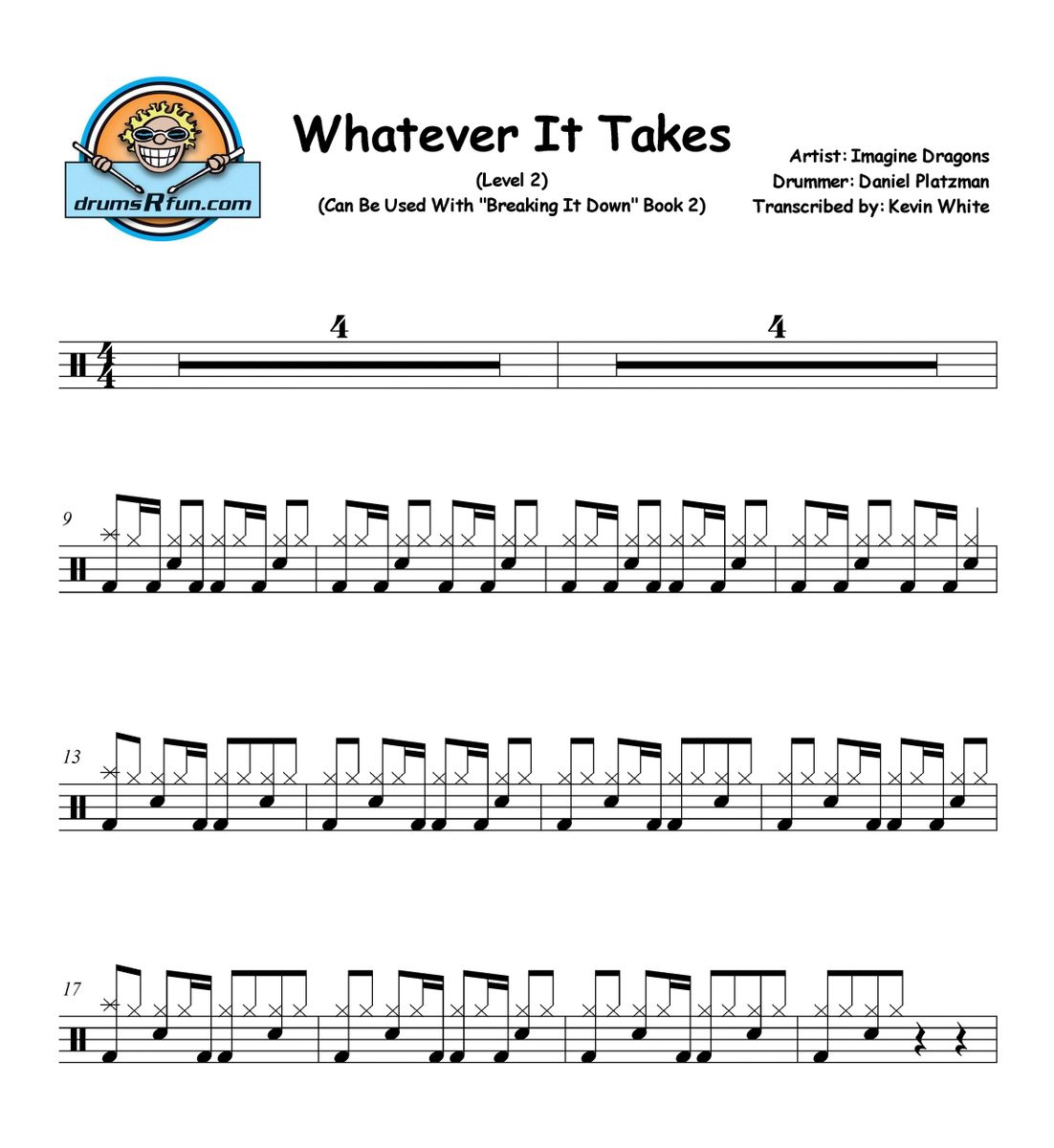 Imagine Dragons, Whatever It Takes Drum Transcription Level 2