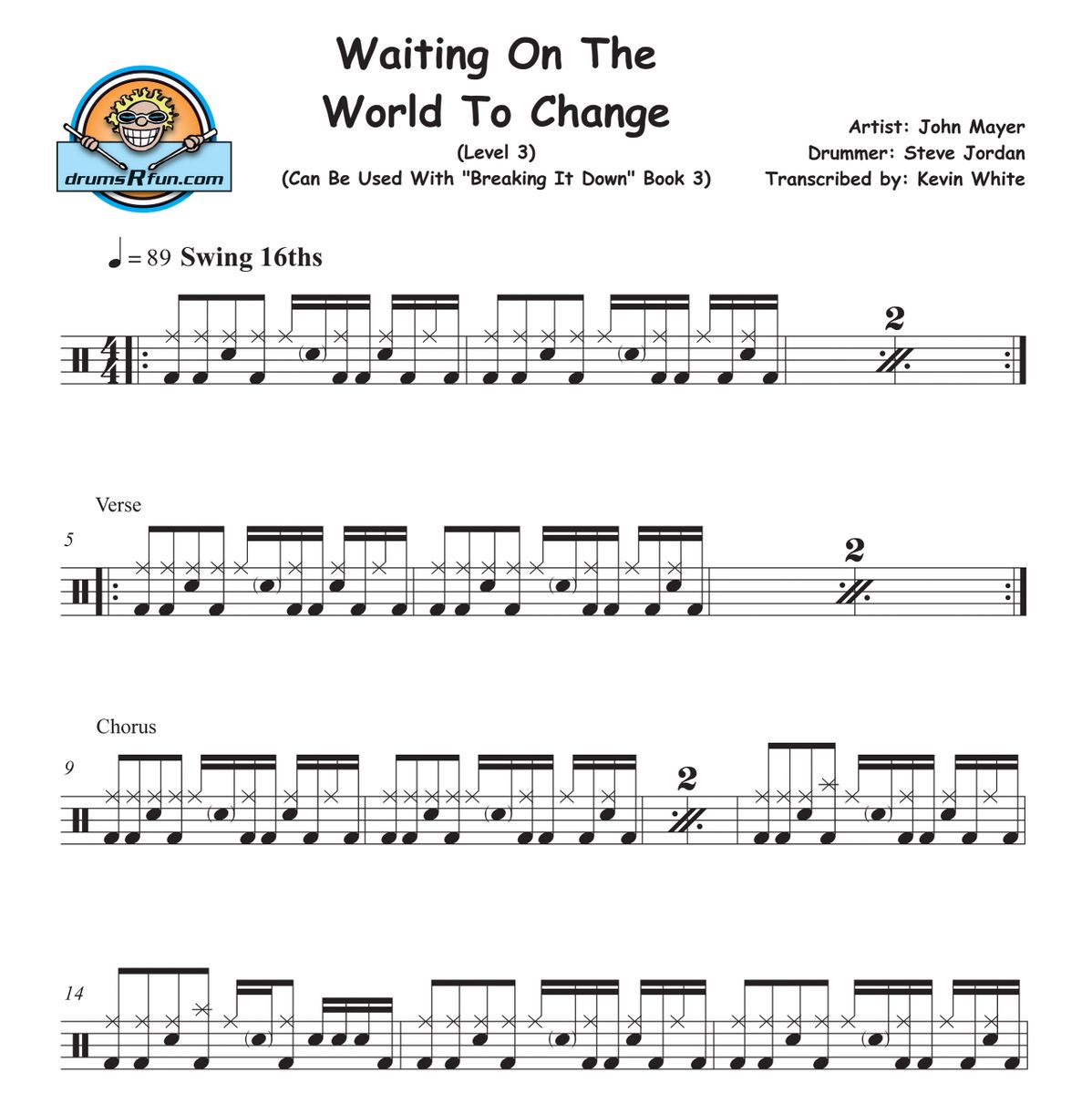 John Mayer, Waiting On The World To Change Drum Transcription Level 3