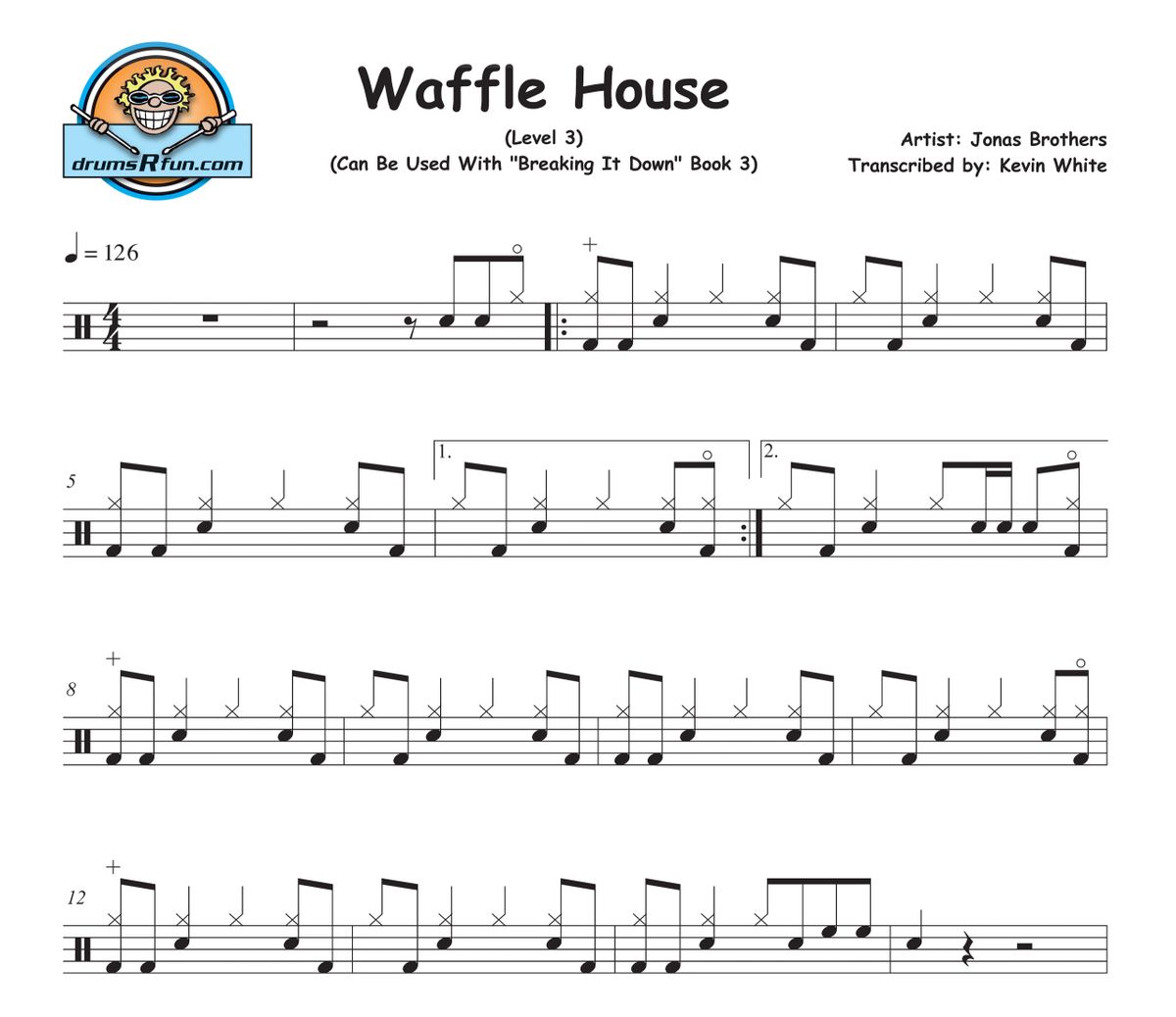 Jonas Brothers, Waffle House Drum Transcription Level 3