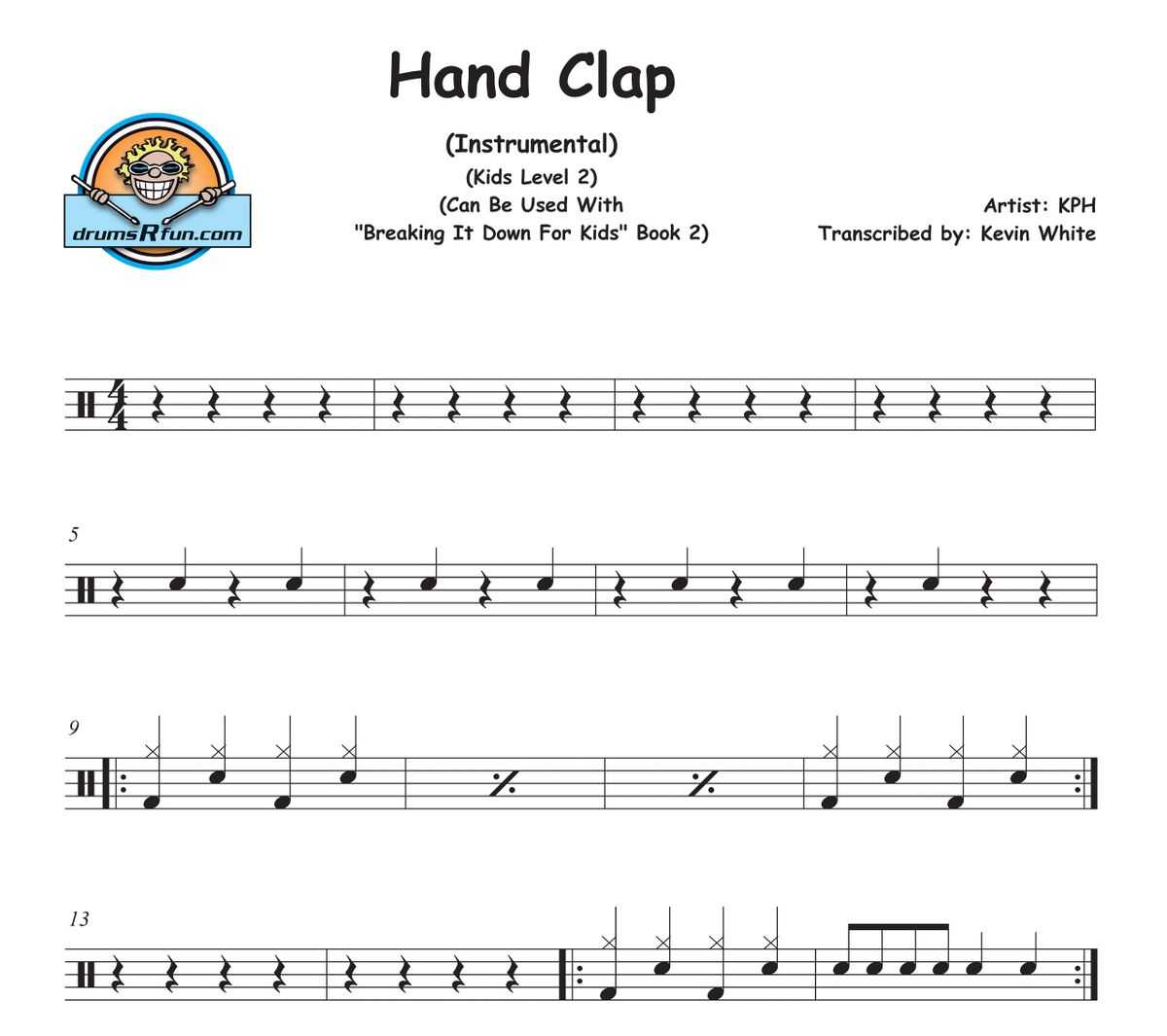 KPH, Hand Clap (Instrumental) Drum Transcription Kids Level 2