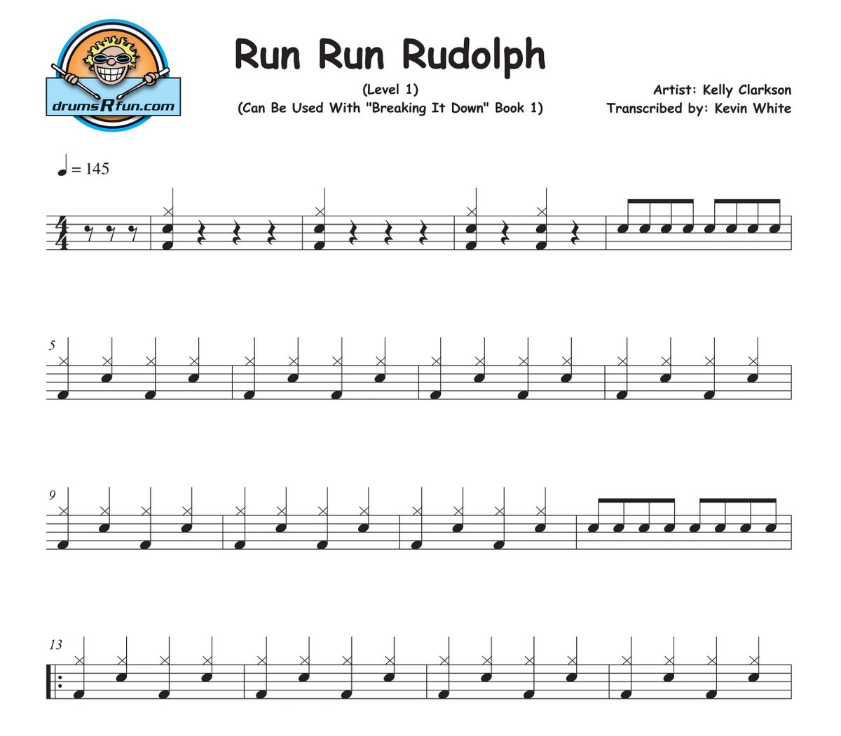 Kelly Clarkson, Run Run Rudolph Drum Transcription Level 1