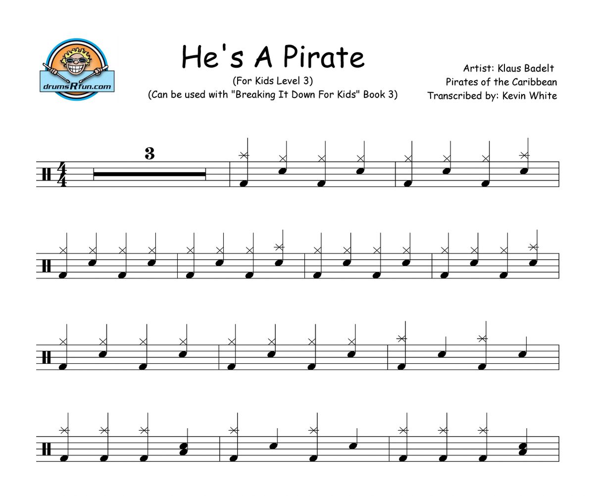 Klaus Badelt, He's A Pirate Drum Transcription For Kids Level 3