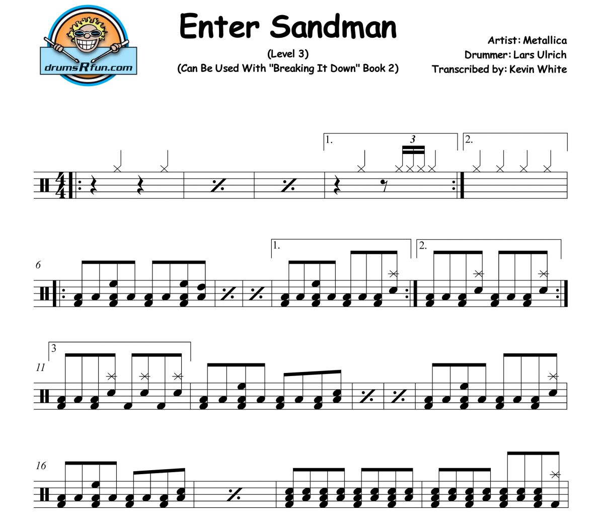 Metallica, Enter Sandman Drum Transcription Level 3