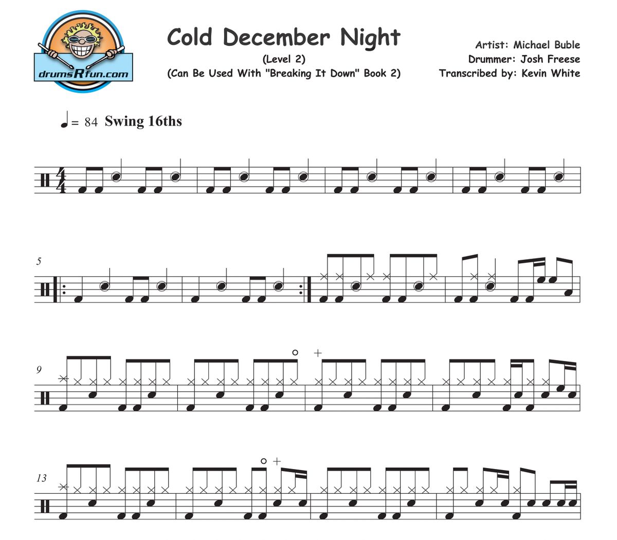 Michael Buble, Cold December Night Drum Transcription Level 2