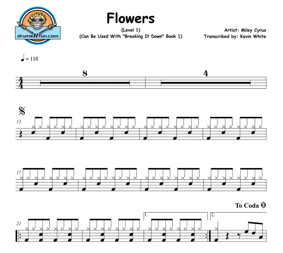 Miley Cyrus, Flowers Drum Transcription Level 1