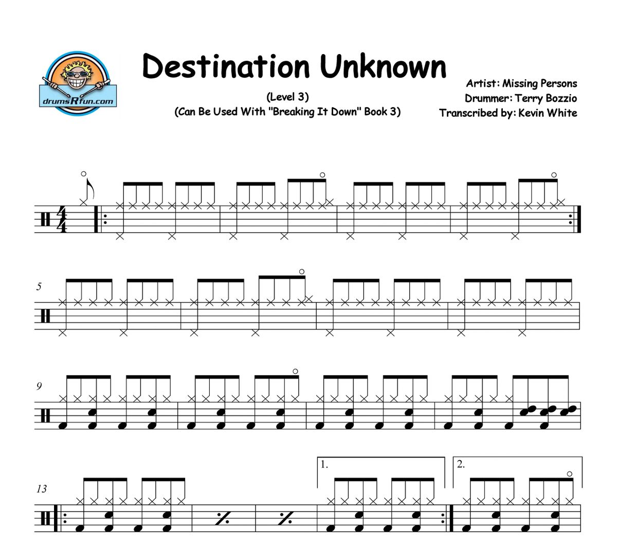 Missing Persons, Destination Unknown Drum Transcription Level 3