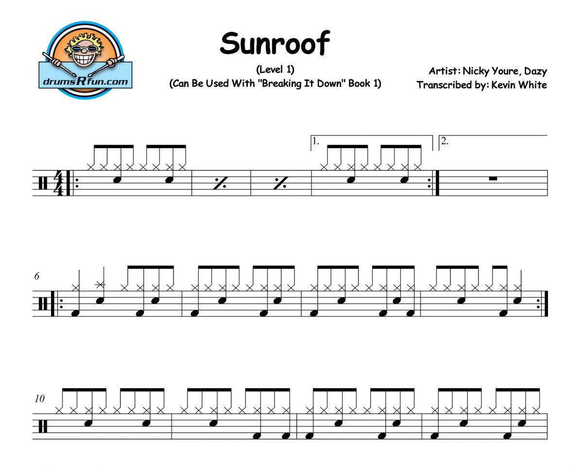 Nicky Youre & Dazy, Sunroof Drum Transcription Level 1