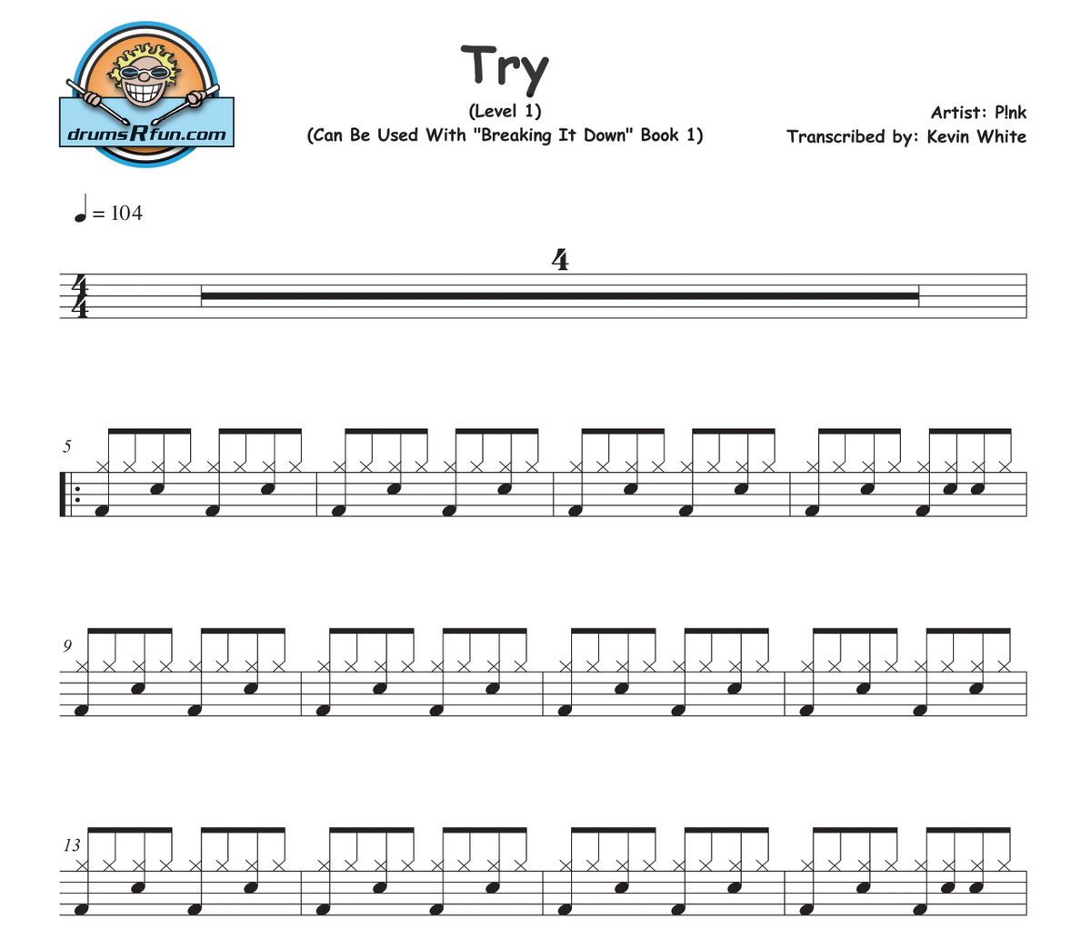 Pink, Try Drum Transcription Level 1