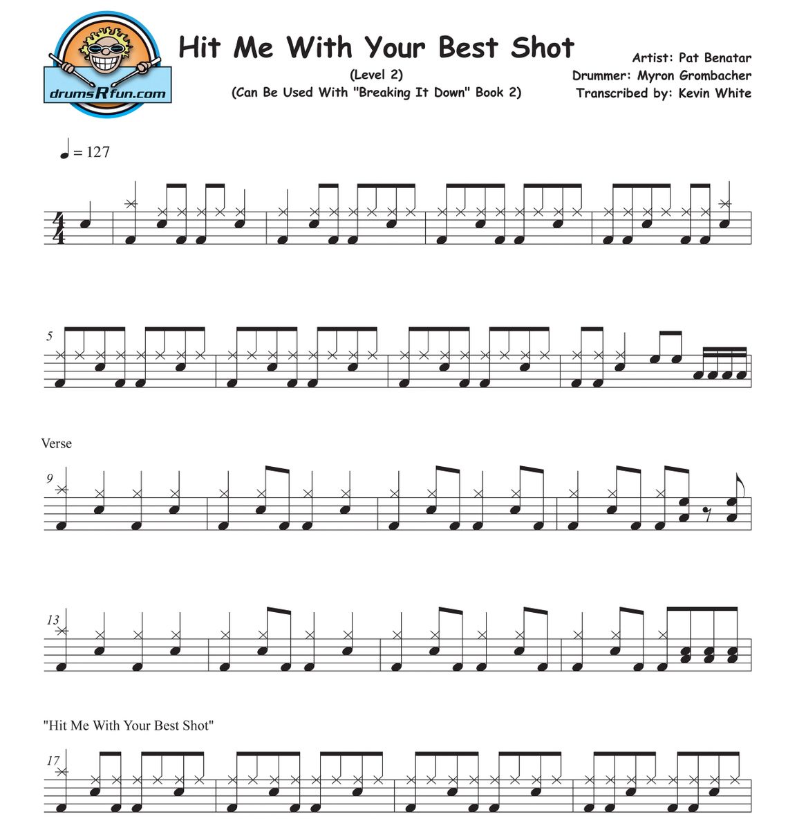 Pat Benatar, Hit Me With Your Best Shot Drum Transcription Level 2