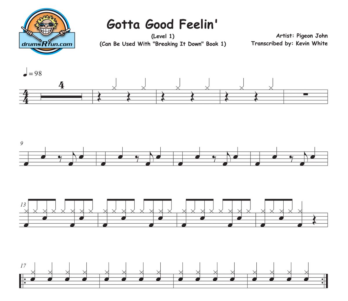 Pigeon John, Gotta Good Feelin' Drum Transcription Level 1
