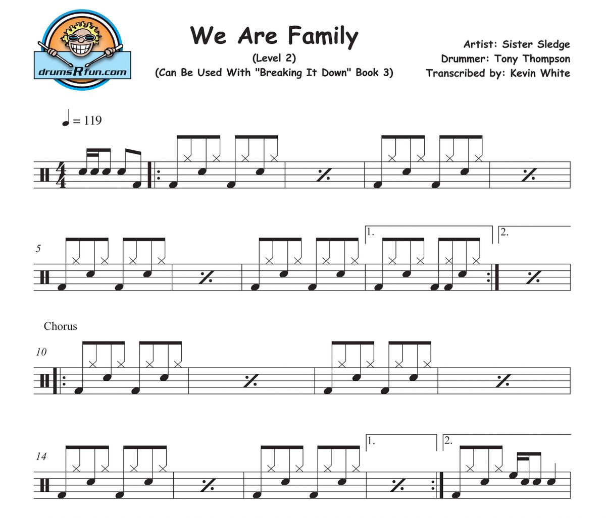 Sister Sledge, We Are Family Drum Transcription Level 2
