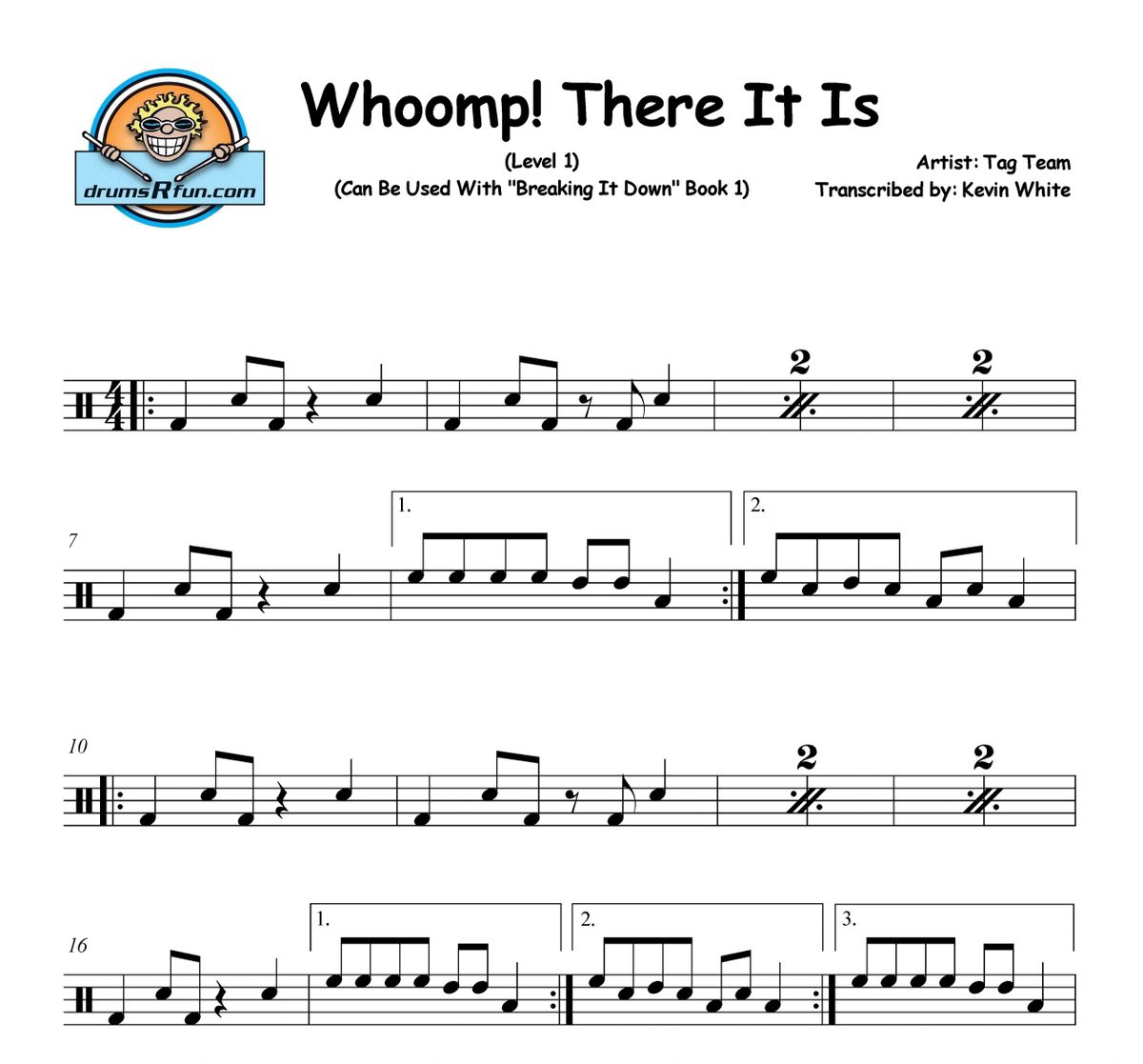 Tag Team, Whoomp! There It Is Drum Transcription Level 1