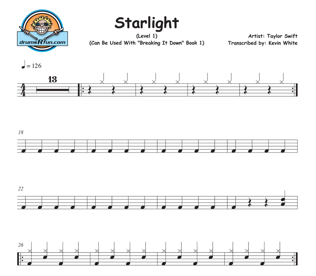 Taylor Swift, Starlight Drum Transcription Level 1