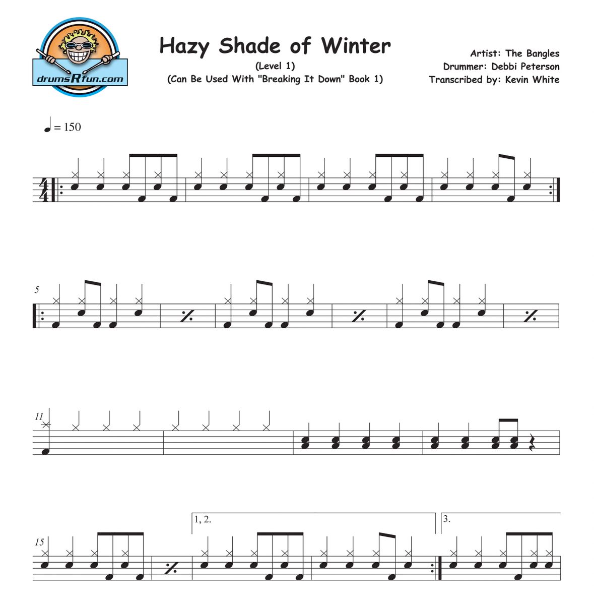 The Bangles, Hazy Shade of Winter Drum Transcription Level 1