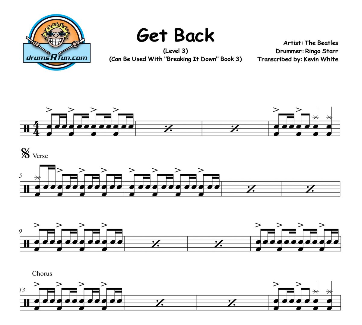 The Beatles, Get Back Drum Transcription Level 3