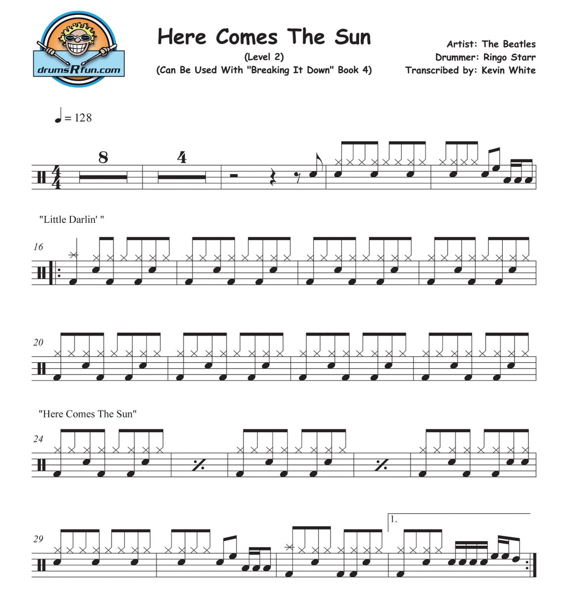 The Beatles, Here Comes The Sun Drum Transcription Level 2