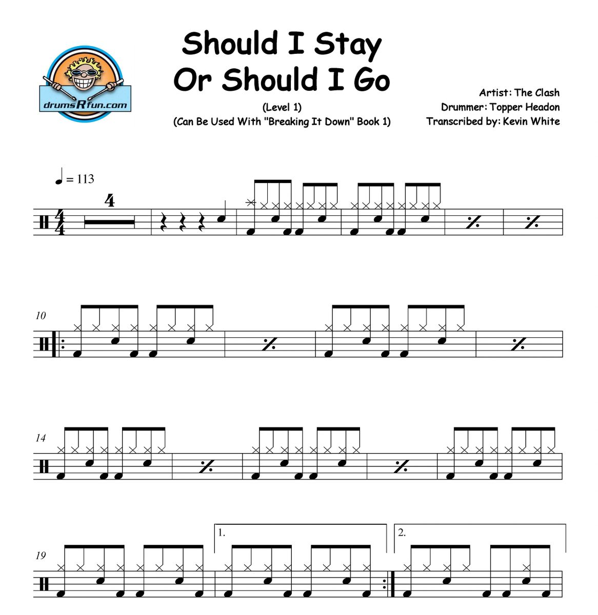 The Clash, Should I Stay Or Should I Go Drum Transcription Level 1