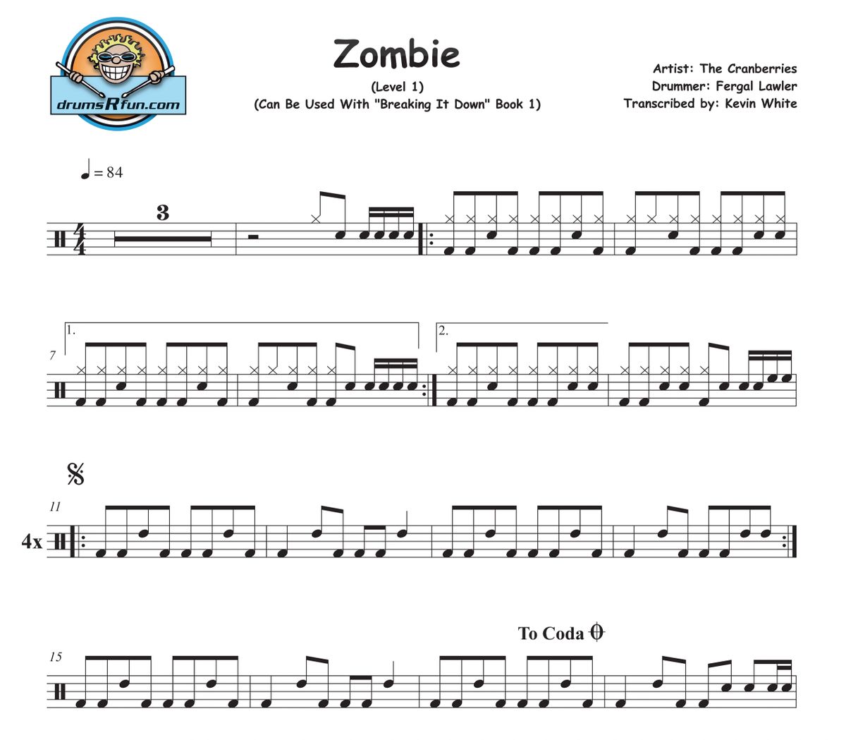 The Cranberries, Zombie Drum Transcription Level 1