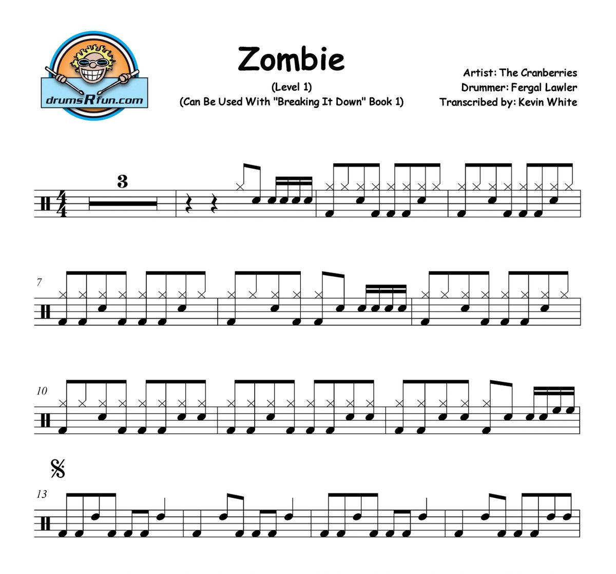The Cranberries, Zombie Drum Transcription Level 1