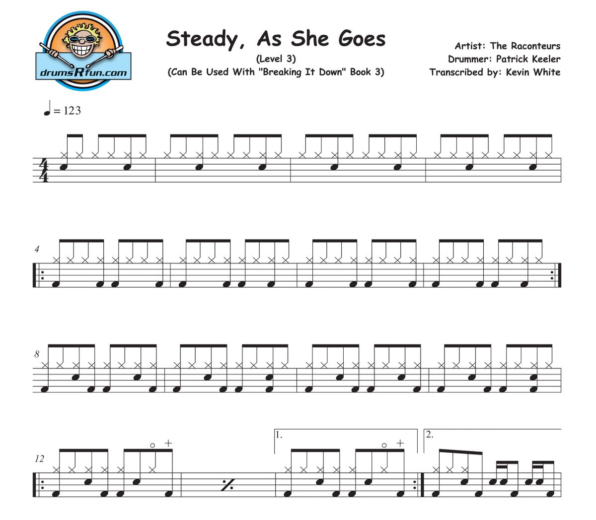 The Raconteurs, Steady, As She Goes Drum Transcription Level 3