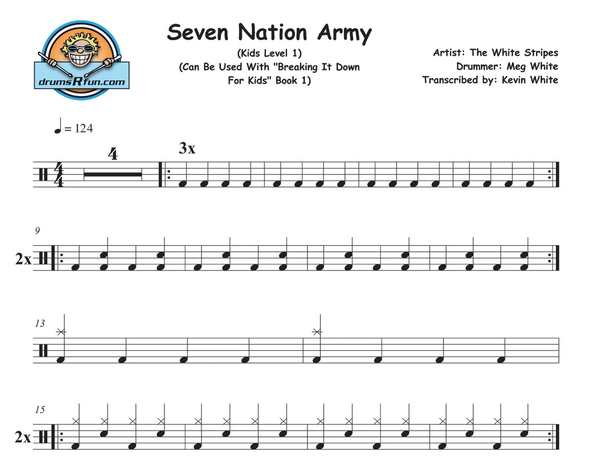 The White Stripes, Seven Nation Army Drum Transcription Kids Level 1