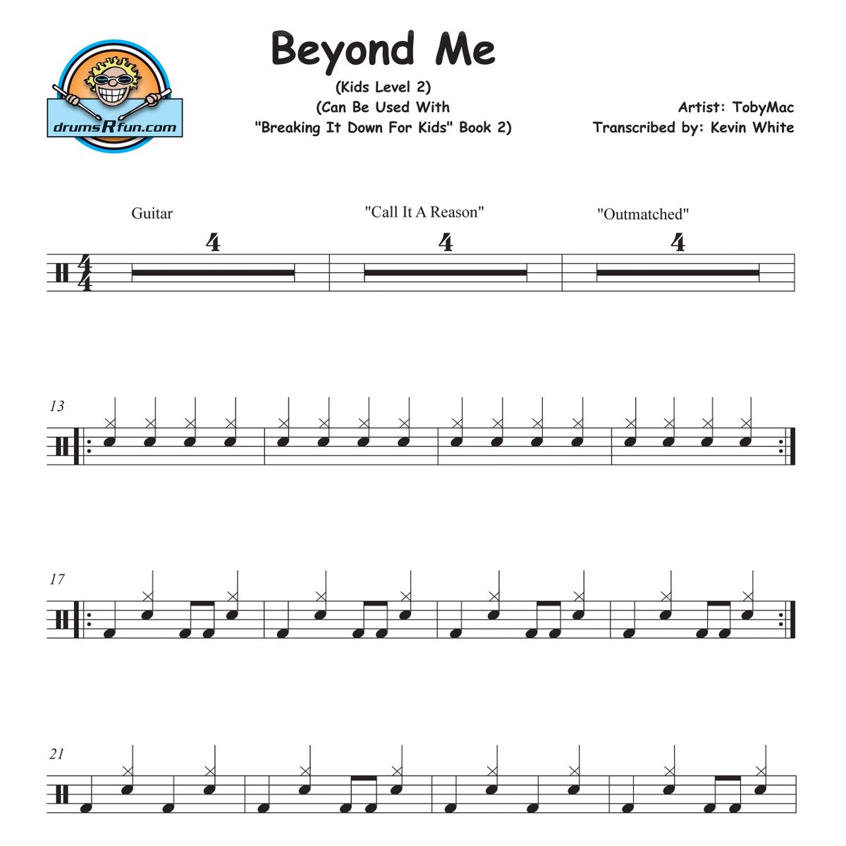TobyMac, Beyond Me Drum Transcription Kids Level 2
